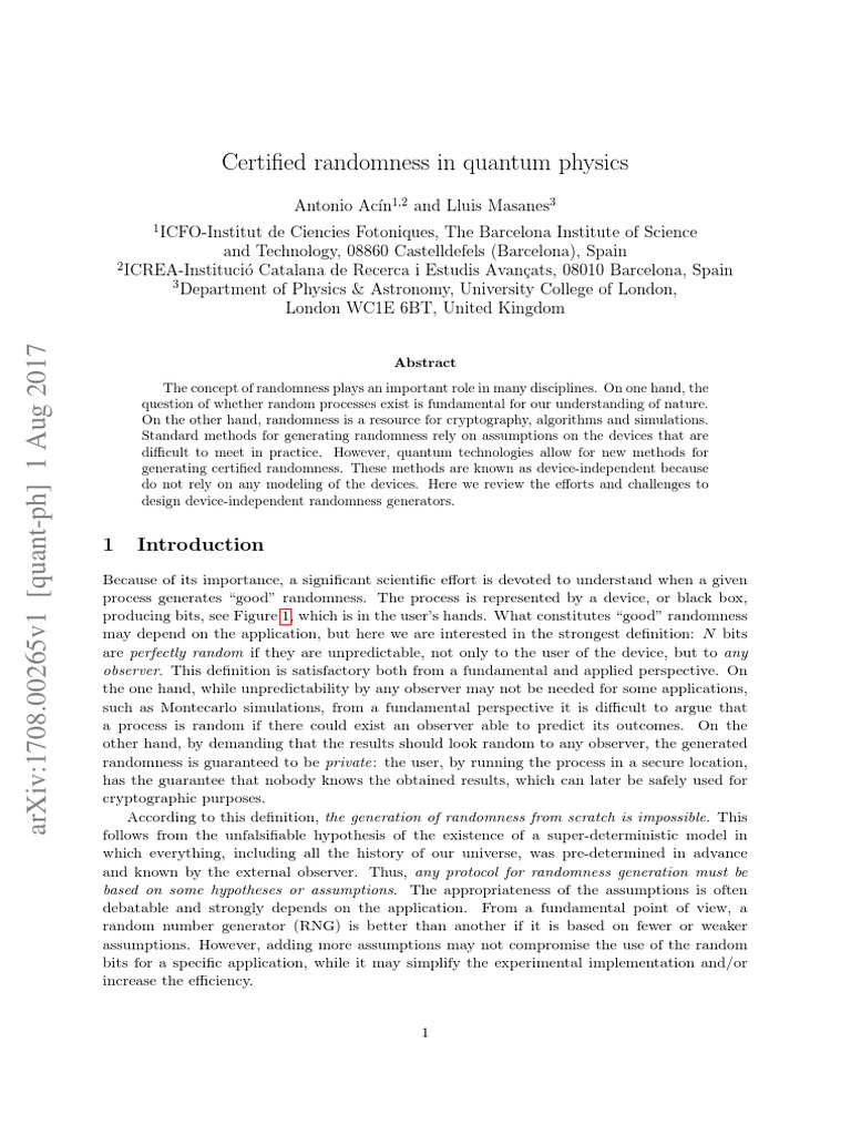 Acin 2016 Certified Randomness in Quantum Phy | PDF | Quantum Entanglement | Quantum Mechanics
