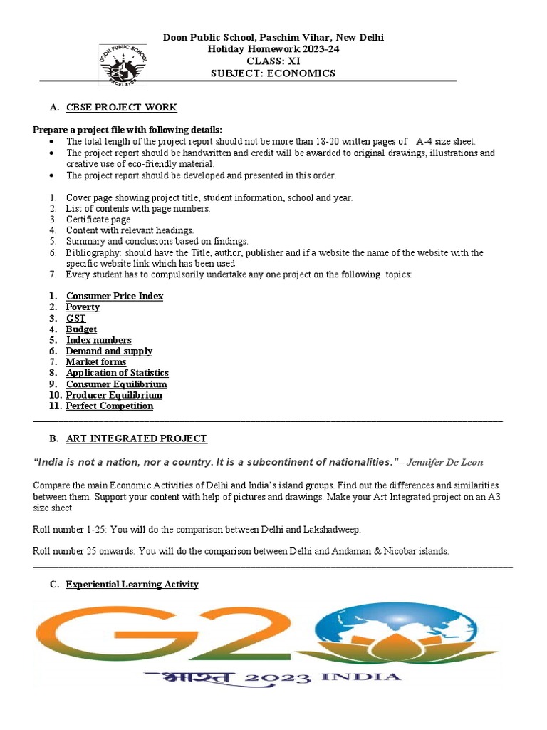 Eco Class 11-HHW Project 2023-24 | PDF | Economies