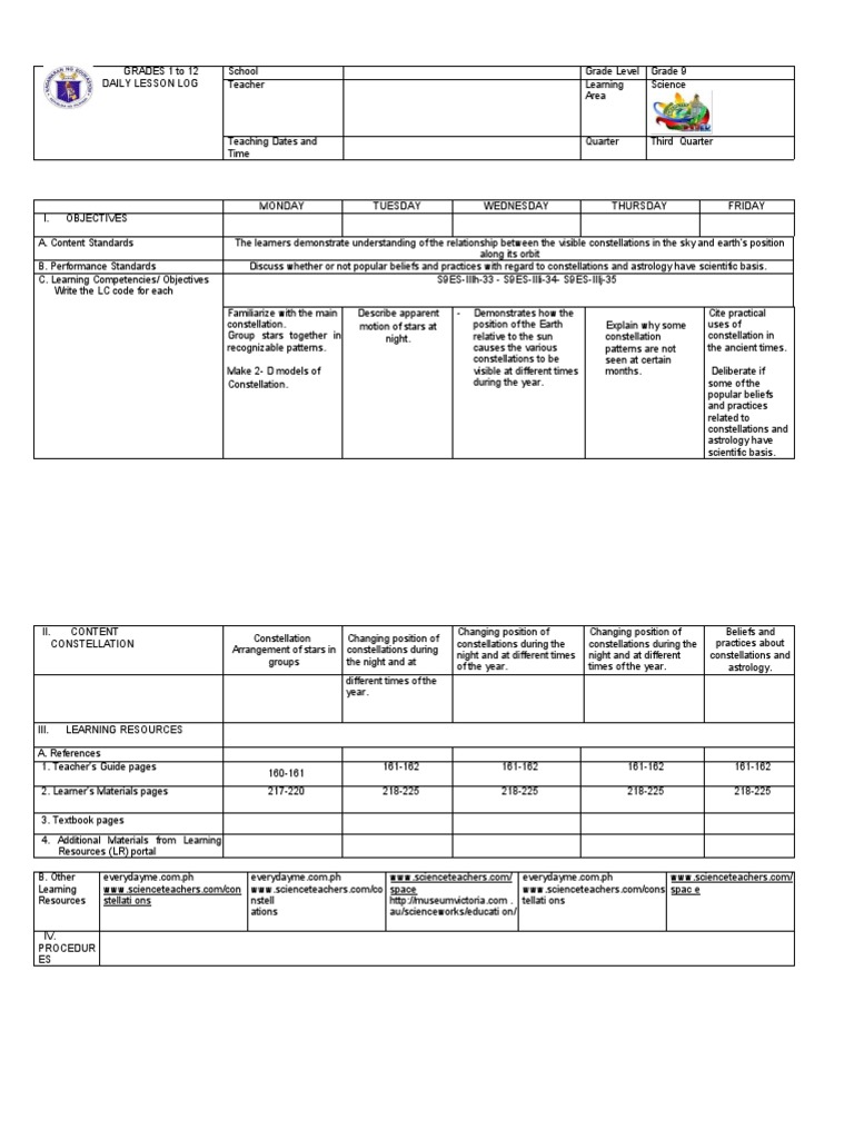 Science 9 DLL 3rdQ Module 3 Part 2 | PDF | Constellation | Stars