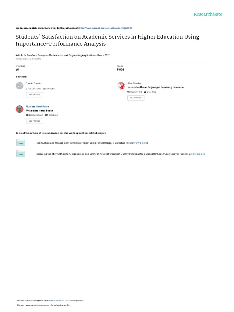 Students' Satisfaction On Academic Services in Higher Education Using ...
