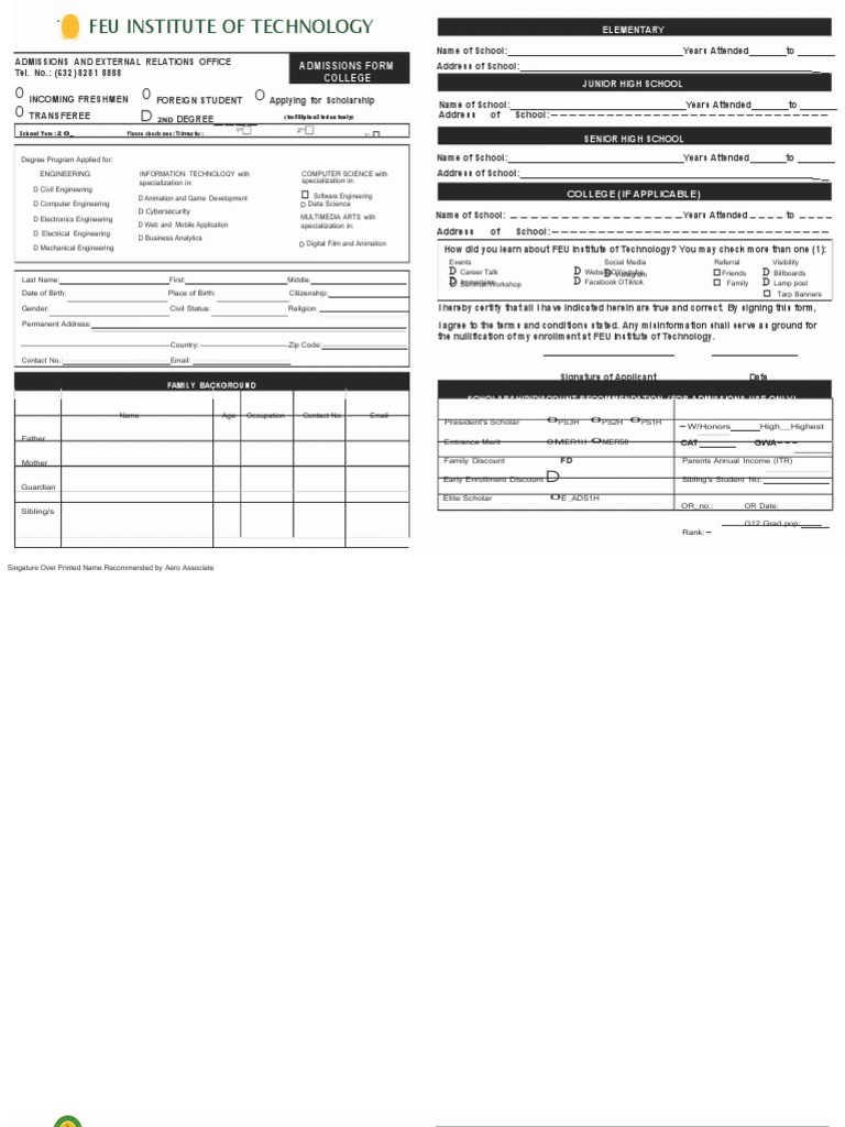 Admissions Form FIT - Rev1 | PDF | Engineering | Information Technology
