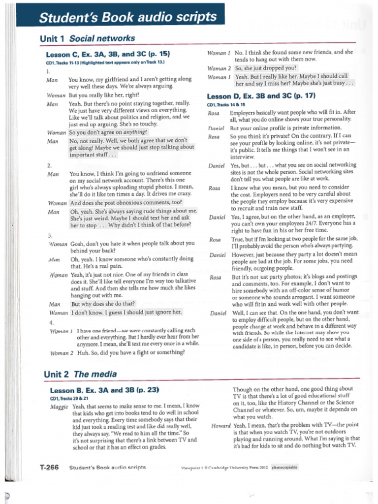 Viewpoint 1 Student's Book Audio Scripts (1)-1 | PDF