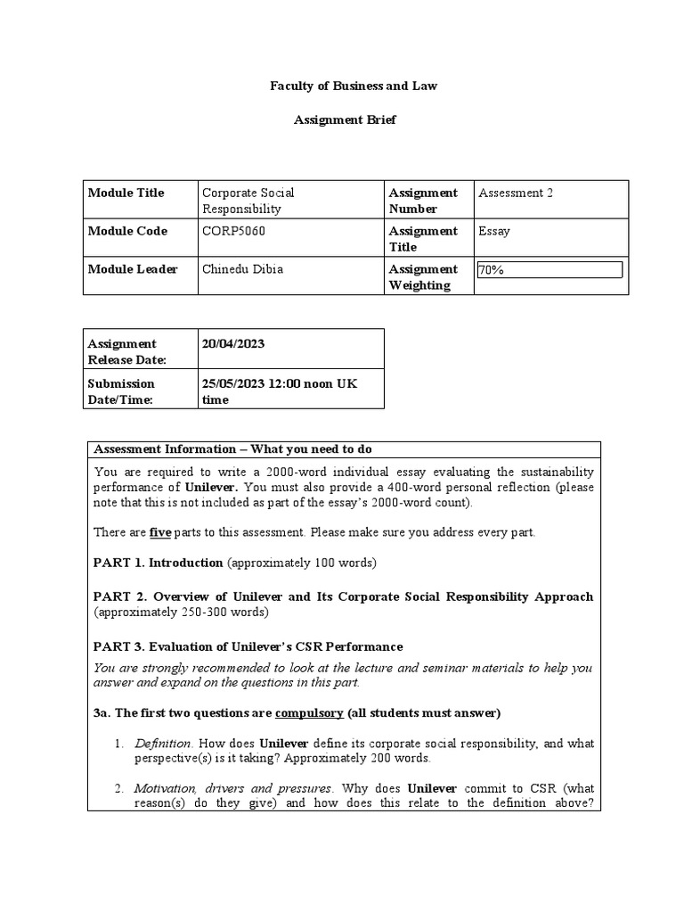 Unilever CSR Performance Evaluation Essay | PDF | Corporate Social ...