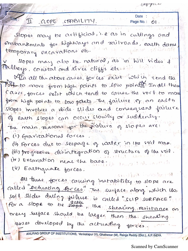 Slope Stability - Hand Written Notes | PDF