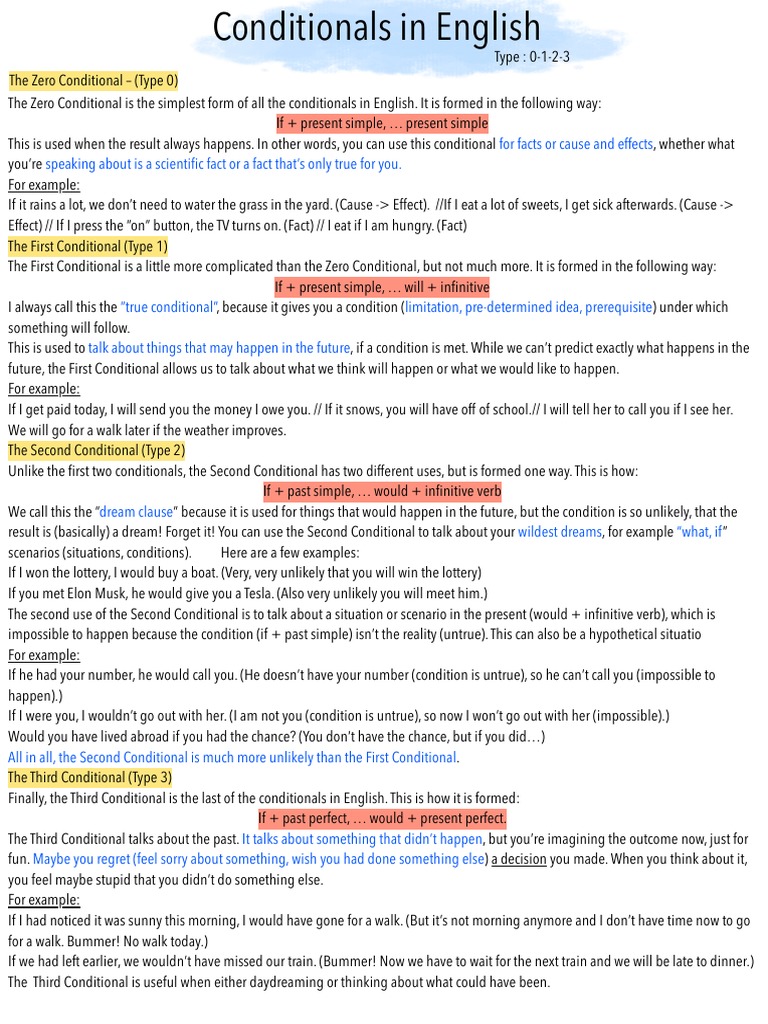 Conditionals in English Type 0 To 3 | PDF