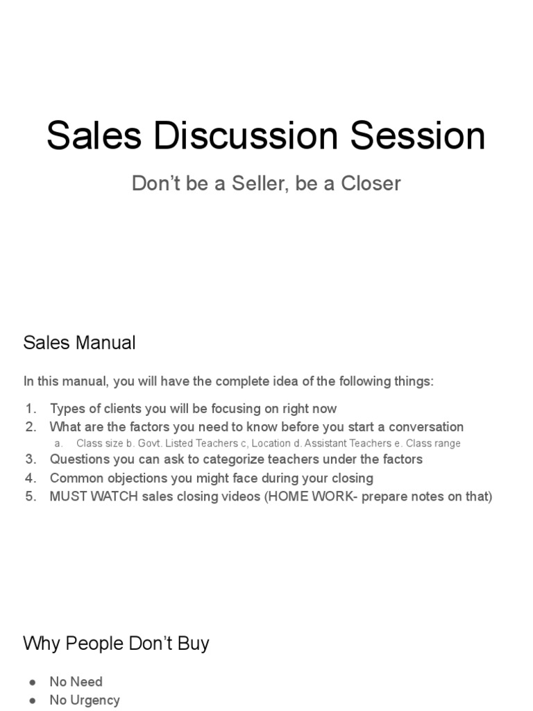 Sales Discussion Session | Download Free PDF | Sales | Communication
