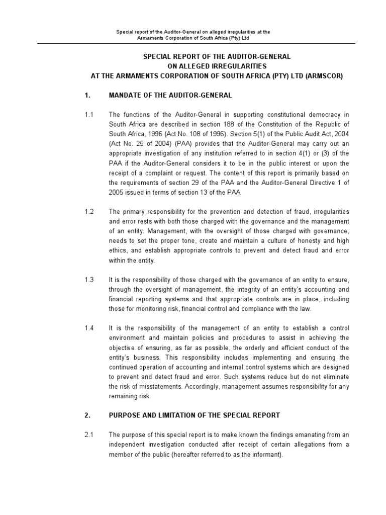 Official Arms Deal Reports | PDF | Audit | Governance