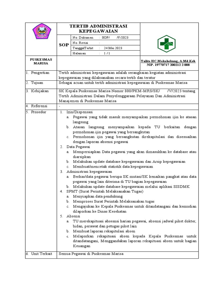 CONTOH SOP KEPEGAWAIAN (1) | PDF