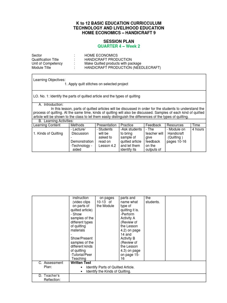 Q4-Week 2 | PDF | Teachers | Quilting