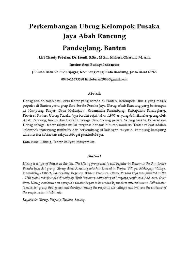 Perkembangan Ubrug Kelompok Pusaka Jaya Abah Rancung | PDF