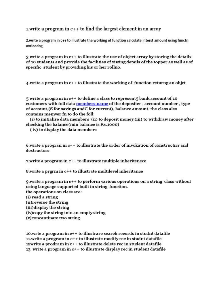 1.write A Program in C++ To Find The Largest Element in An Array | PDF