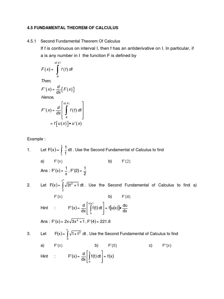 Fundamenrtal Theorem of Calculus - MVT For Integrals - 230619 - 153720 | PDF | Calculus ...