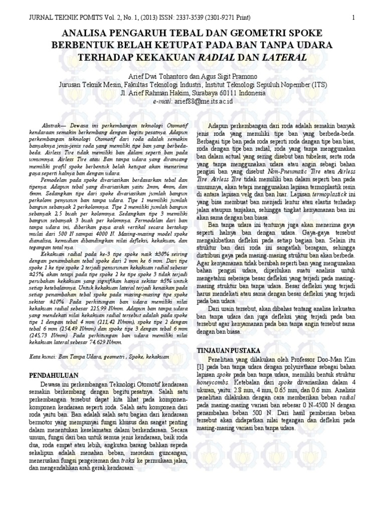 Analisa Pengaruh Tebal Dan Geometri Spoke Berbentuk Belah Ketupat Pada Ban Tanpa Udara Terhadap ...