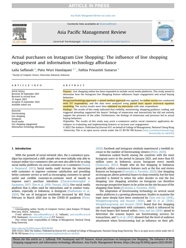 Actual Purchases On Instagram Live Shopping The Influence of Live Shopping Engagement and ...