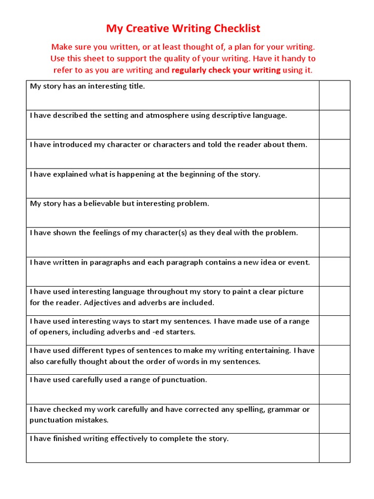 Creative Writing Checklist Guide | PDF | Language Arts & Discipline