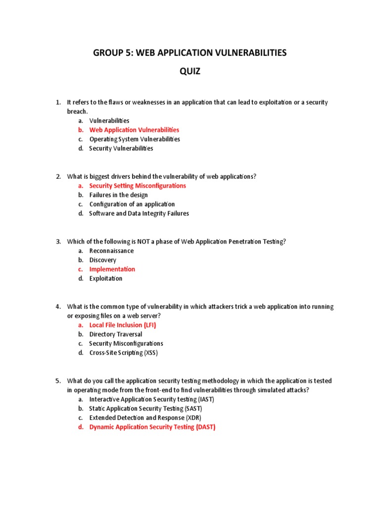 GROUP 5 Web Application Vulnerabilities Quiz | PDF