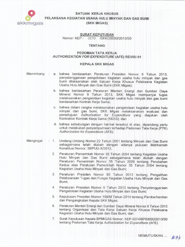 PTK-039 - 2015 - Authorization For Expenditure (AFE) - Buku Kesatu - Revisi-01 | PDF
