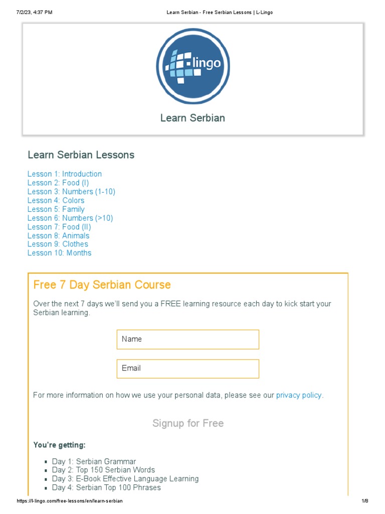Learn Serbian Free Serbian Lessons L Lingo Pdf Grammatical