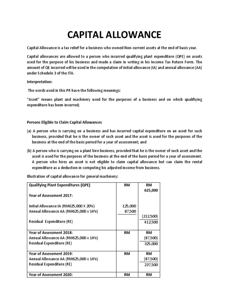 Understanding Capital Allowance in Malaysia | PDF | Expense | Taxes