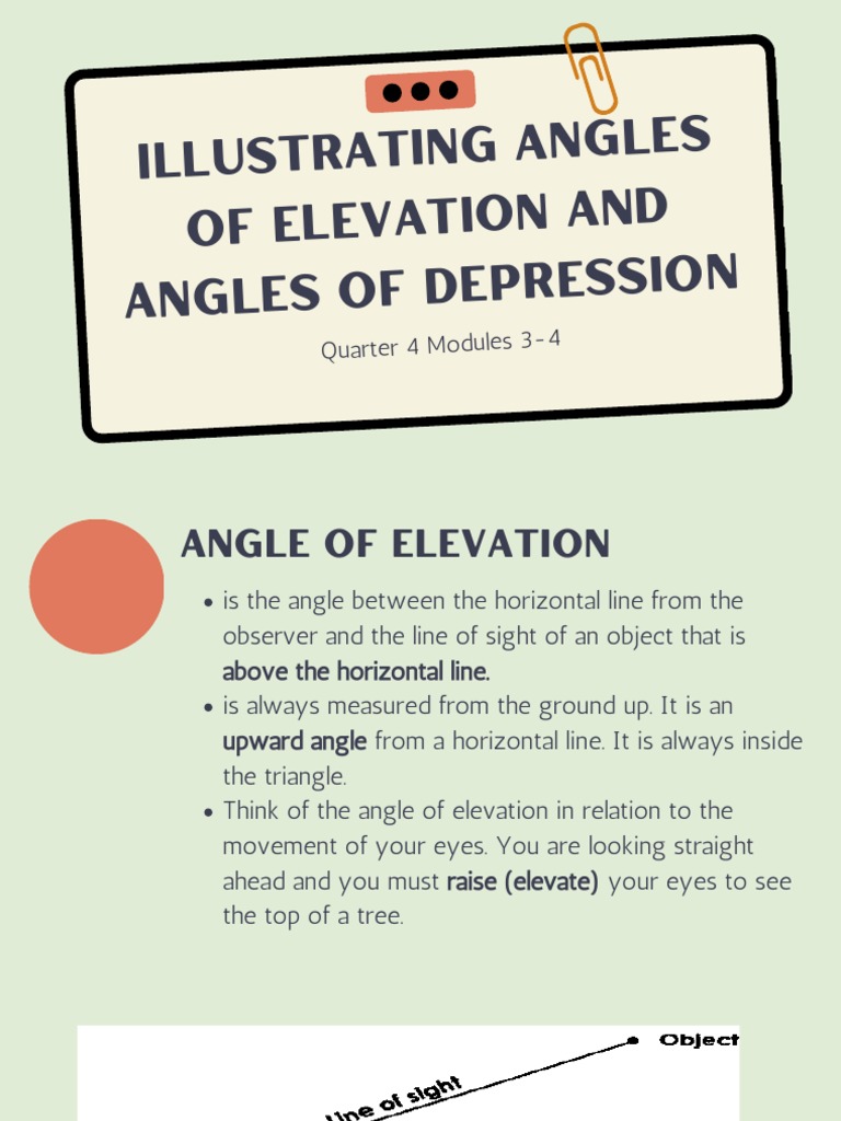 Math 9 Q4 - Module 3 - 4 Illustrating Angle of Elevation and Angle of ...