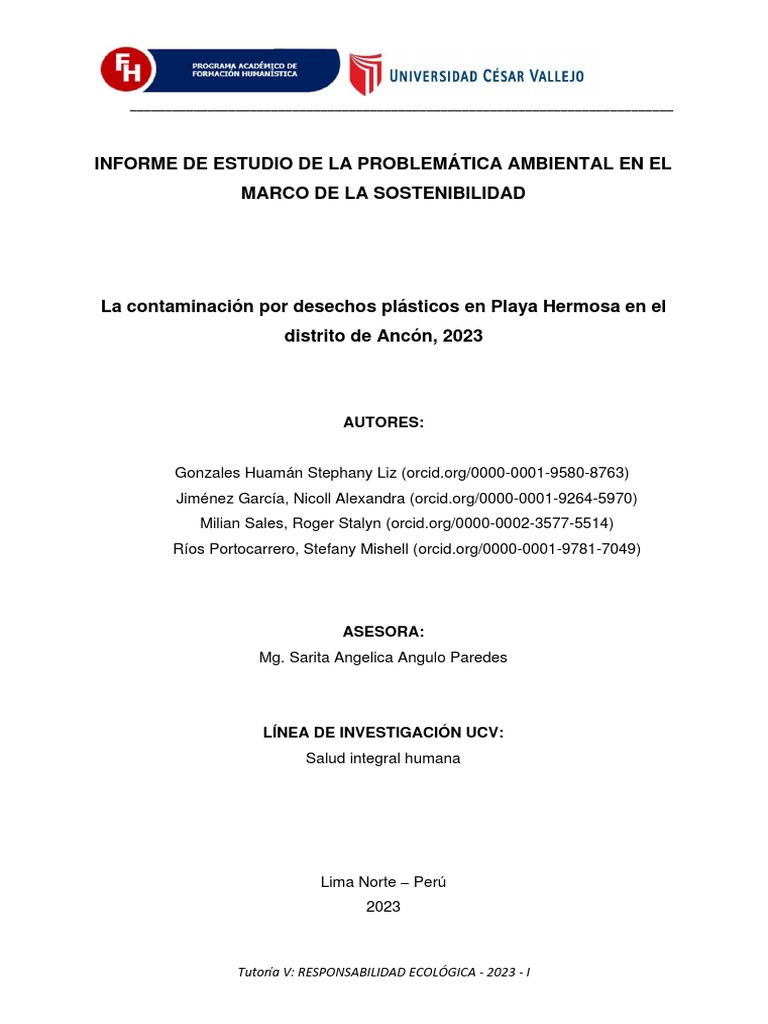 Informe Tutoria V 2023-1-4 | PDF | Residuos | Contaminación