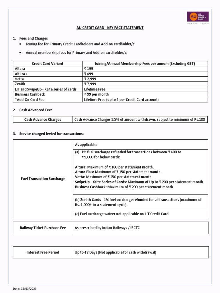 Schedule of Charges CC | PDF | Credit Card | Fee