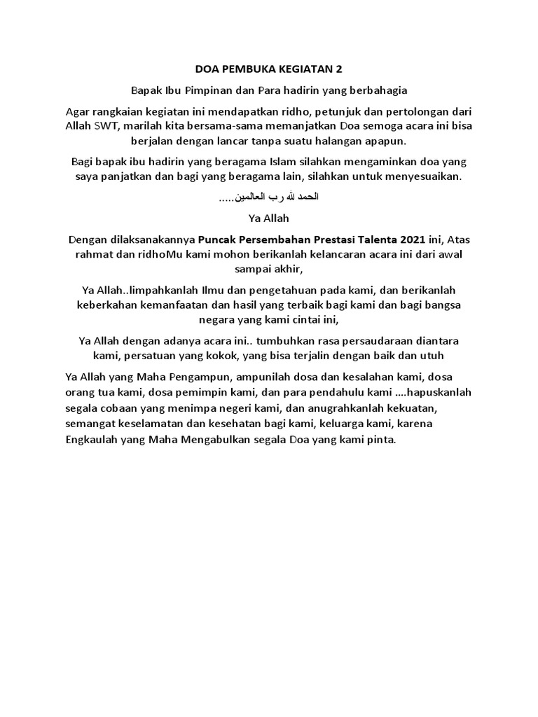 DOA PEMBUKA KEGIATAN | PDF