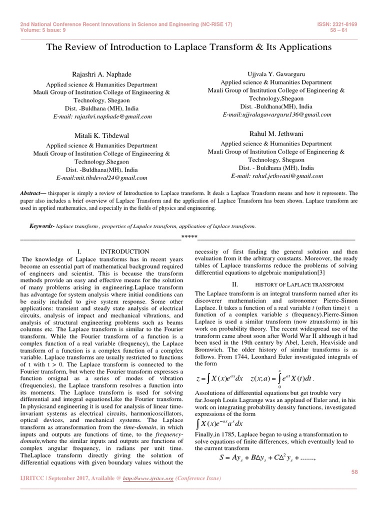 The Review of Introduction To Laplace Transform & Its Applications ...