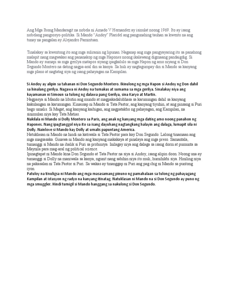 Ang Mga Ibong Mandaragit Na Nobela Ni Amado V Hernandez Ay Isinulat Noong 1969 | PDF