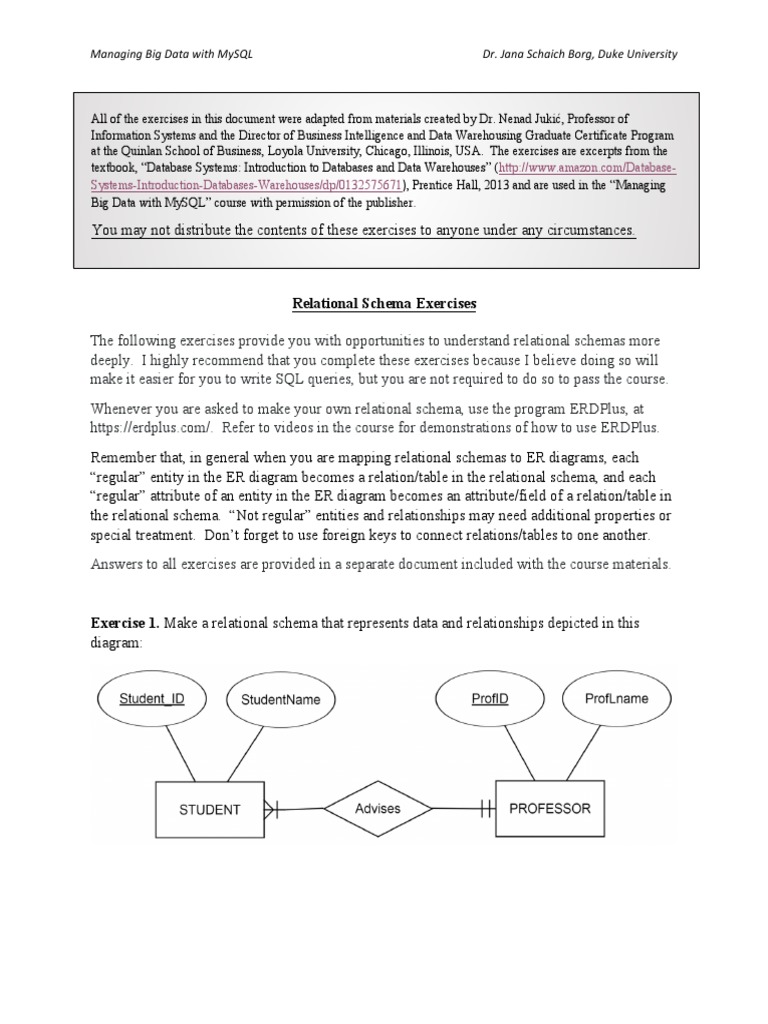 Relational Schema Exercises Pdf Relational Database Relational Model