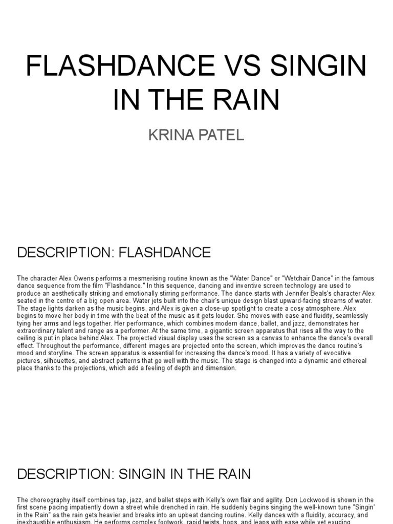 Flashdance vs Singin' in the Rain Analysis | PDF | Dances | Rain