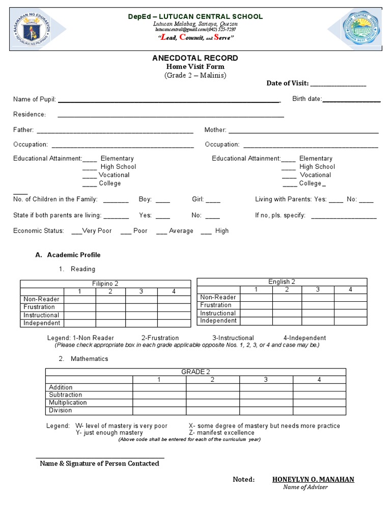 Grade 2 Home Visit Report | PDF