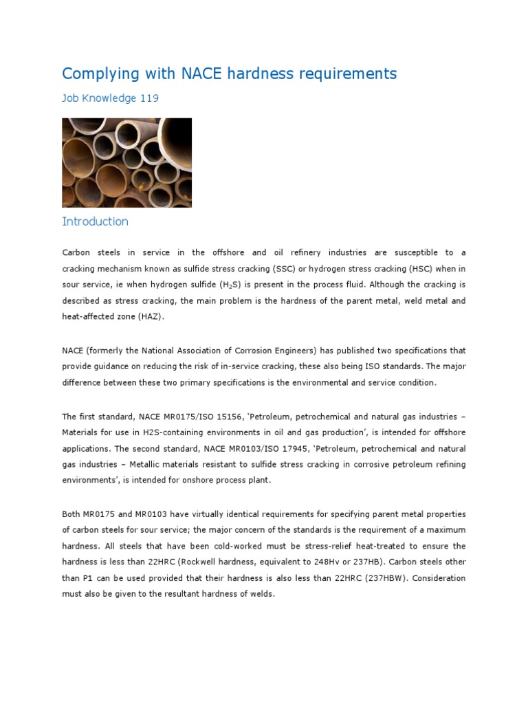 Complying With NACE Hardness Requirements | PDF | Construction | Welding