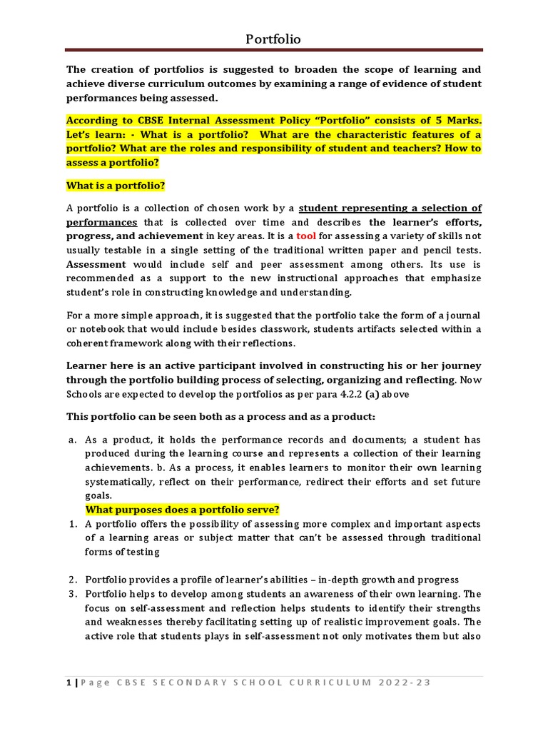 Student Portfolio How To Prepare Student Protfolio | PDF | Educational ...