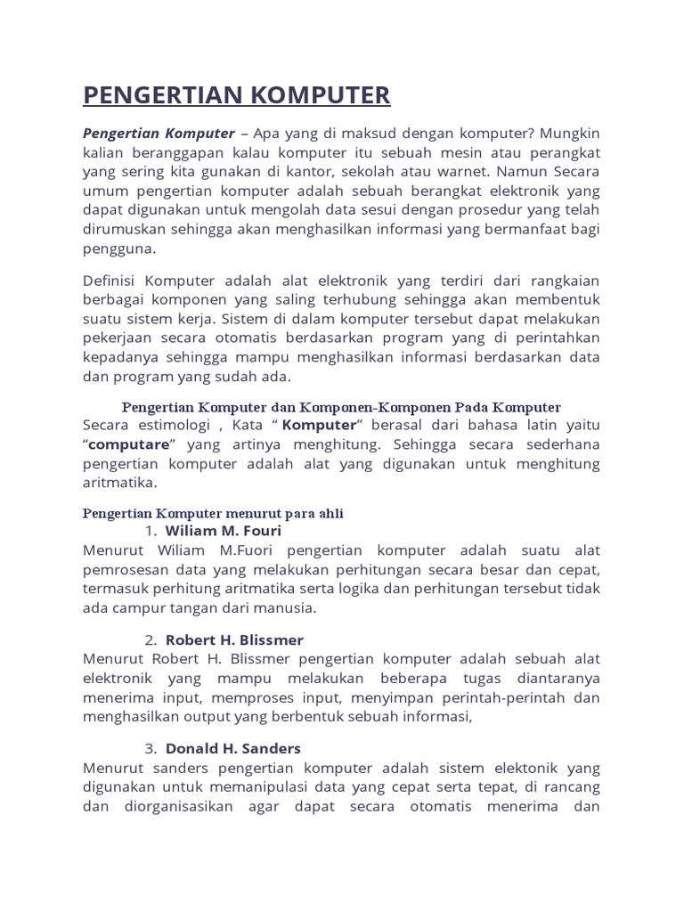 Pengertian dan Komponen Komputer | PDF | Komputer | Teknologi & Rekayasa