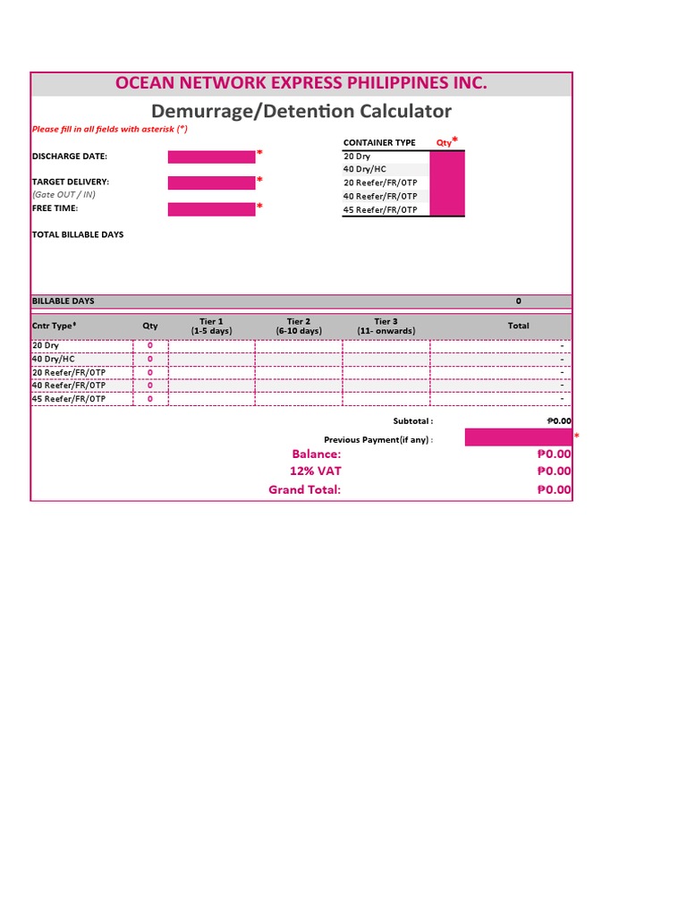 Demurrage and Detention Calculator with VAT | PDF | Shipping