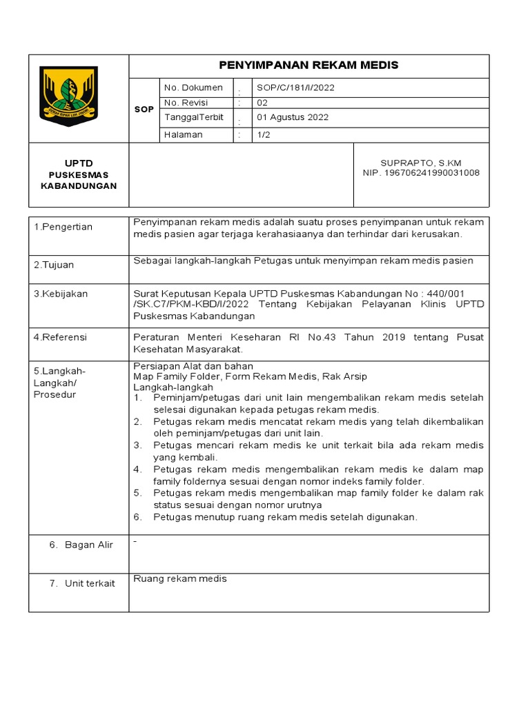 SOP Rekam Medis 2022 | PDF