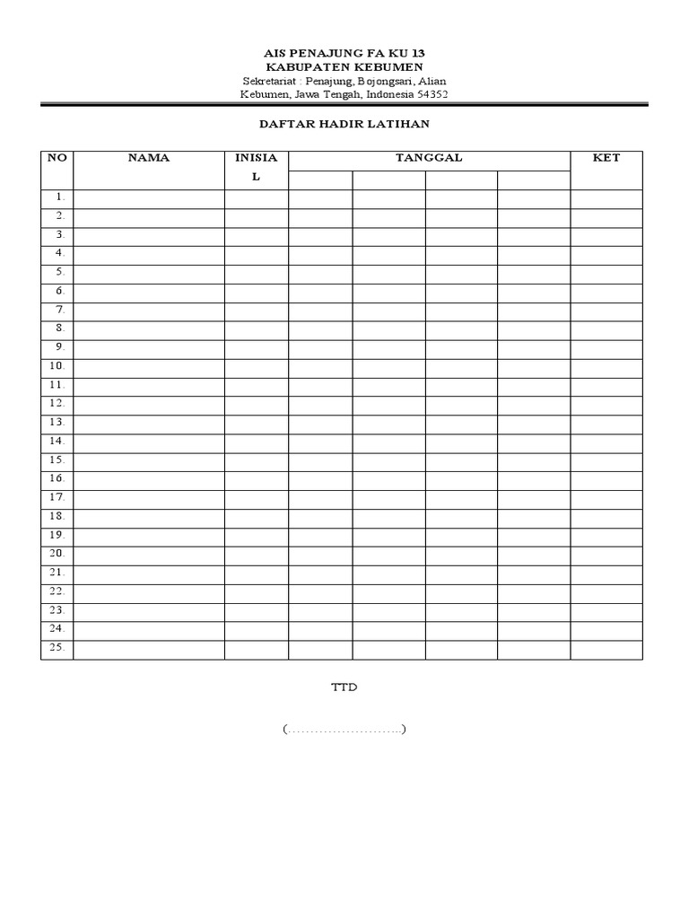Absensi Latihan | PDF | Karier & Perkembangan | Game & Aktivitas
