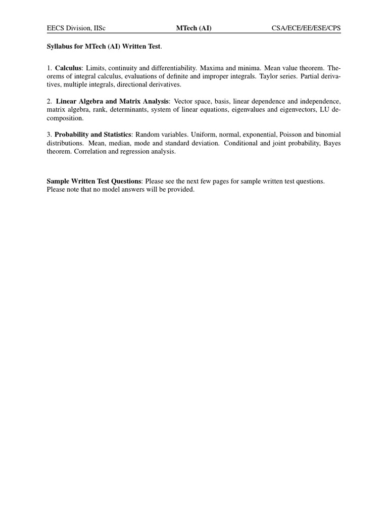 2023 MTECH AI SampleQuestions | PDF | Derivative | Matrix (Mathematics)