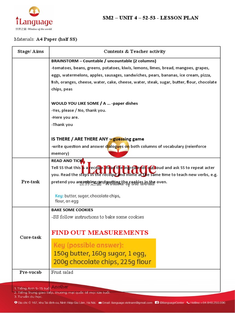 SM2 – UNIT 4 – 52-53 - LESSON PLAN | PDF | Salad | Foods