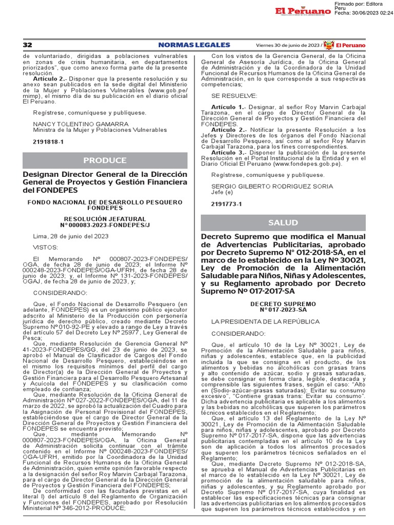 Decreto Supremo #017-2023-SA | PDF | Ministerio (Departamento de ...