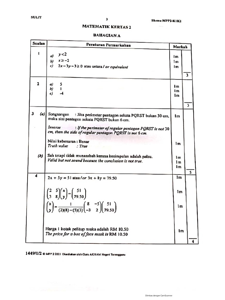 2021 Terengganu - MPP2 Math K2 Jawapan | PDF