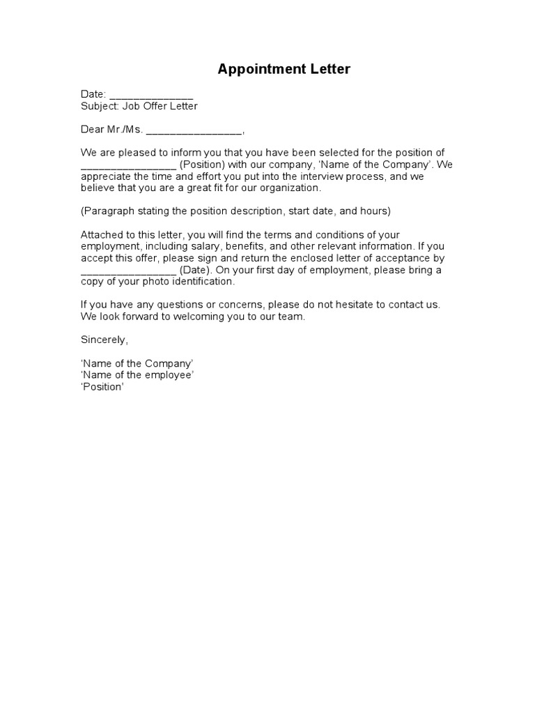 Appointment Letter Format - 2 | PDF