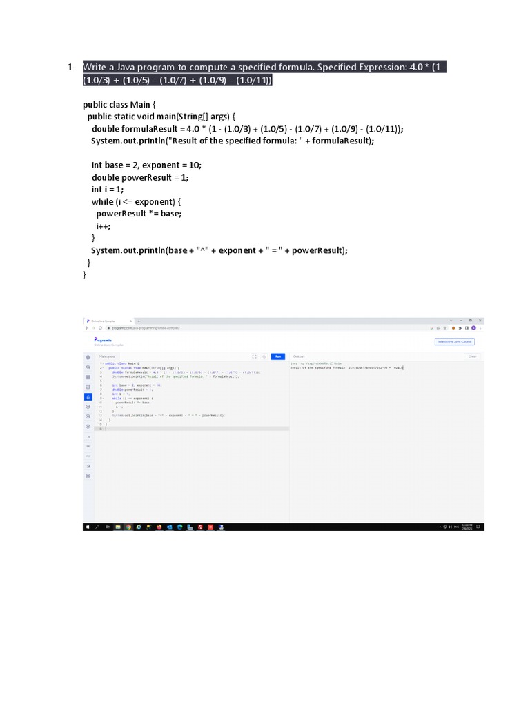 Write A Java Program To Compute A Specified Formula. Specified Expression: 4.0 (1 - (1.0/3) + (1 ...