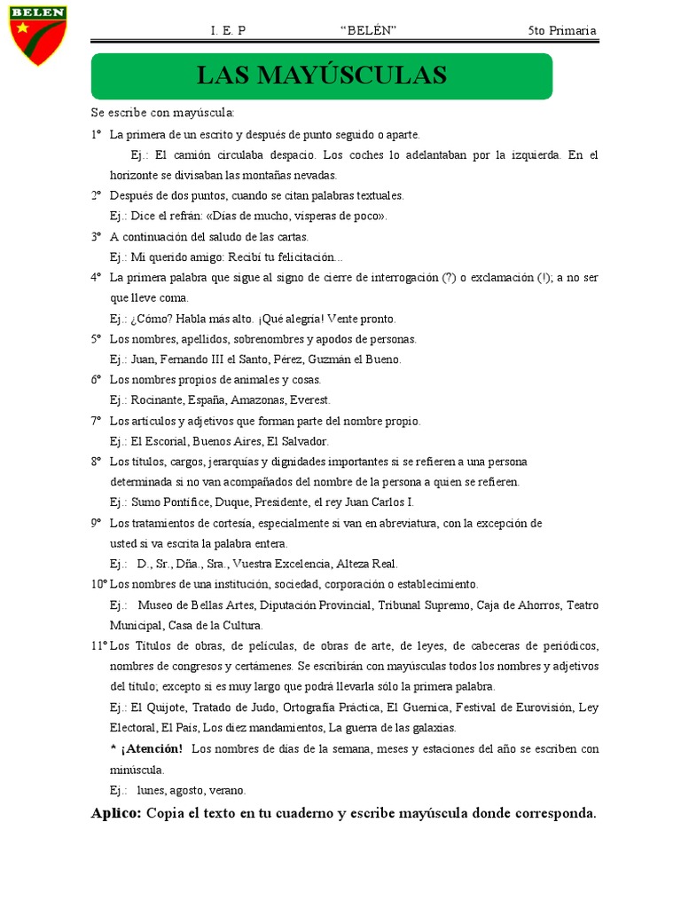 Actividades Del Uso de Las Mayúsculas Quinto de Primaria | PDF ...