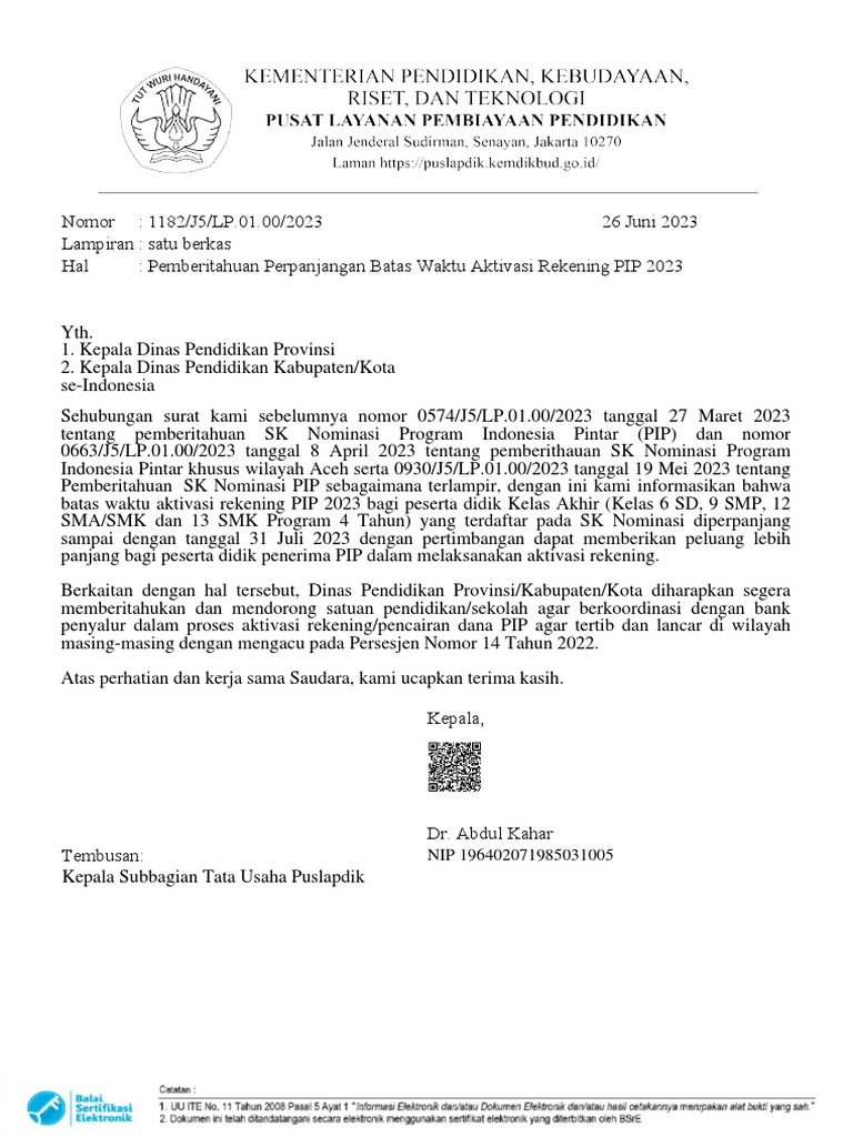 Perpanjangan Aktivasi Rekening PIP 2023 | PDF