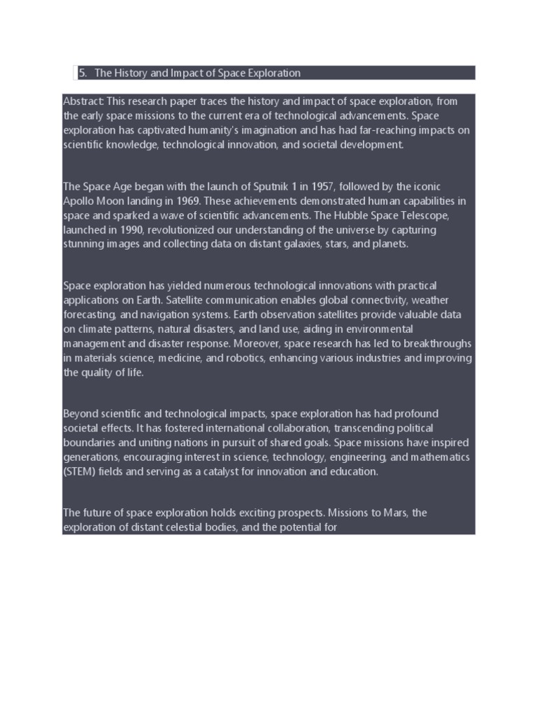 History and Impact of Space Exploration | PDF