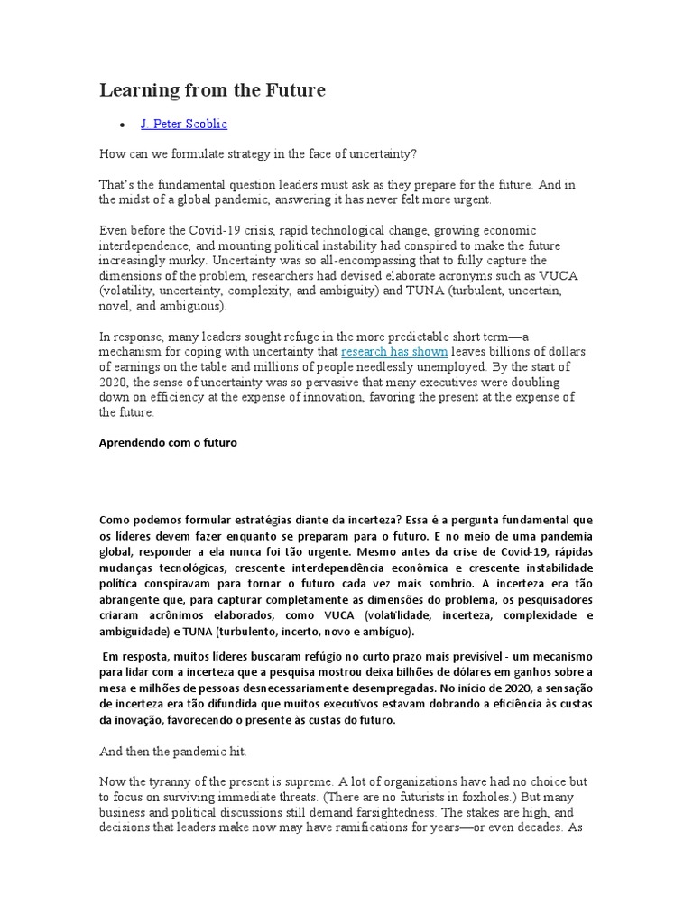 Learning From The Future Aprendendo Com o Futuro | PDF | Pensamento