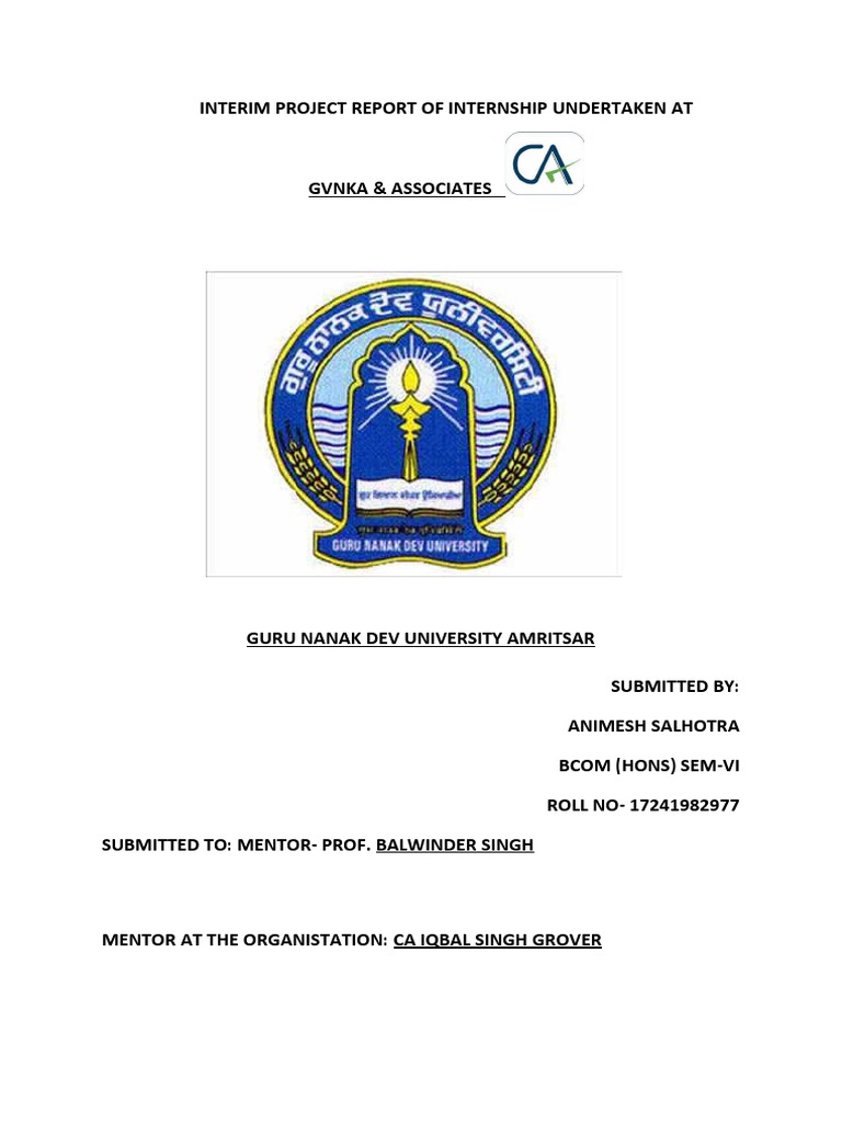 Interim Project Report of Internship Undertaken at | PDF | Banks | Quick Books