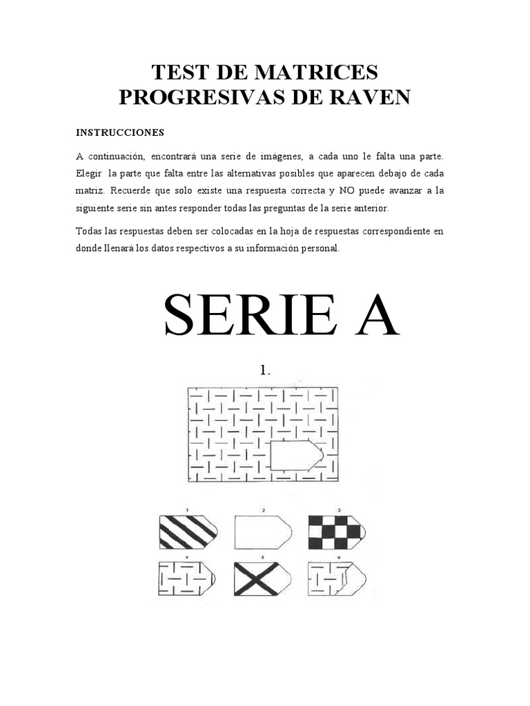 Test de Matrices Progresivas de Raven - Raven's Test 2022 | PDF
